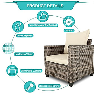 Furnimy Patio Furniture Set Rattan Outdoor Sectional Conversation Sets 3-Seat Outdoor Couch,2 Single Chair 1 Loveseat and 2 Ottoman for Lawn Balcony Garden Backyard (Gray-Tan, Set of 6)