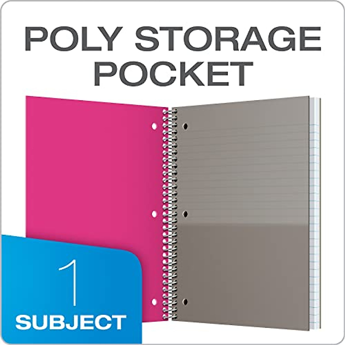 Oxford College Ruled Spiral Notebook 8.5 X 11 - Pack of 6 - College Ruled Paper - 1 Subject- Durable Plastic Cover -100 Sheets With Divider Pocket folder