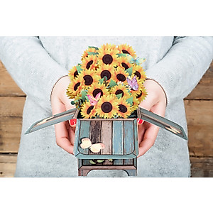 Giiffu 3D Popup Greeting Cards Mother's Day Sunflower Floral Bouquet Card,All Occasion Flower Blank Greeting Cards with Envelope and Notecard for Get Well Soon,Anniversary,Thank You,Birthday,Sympathy