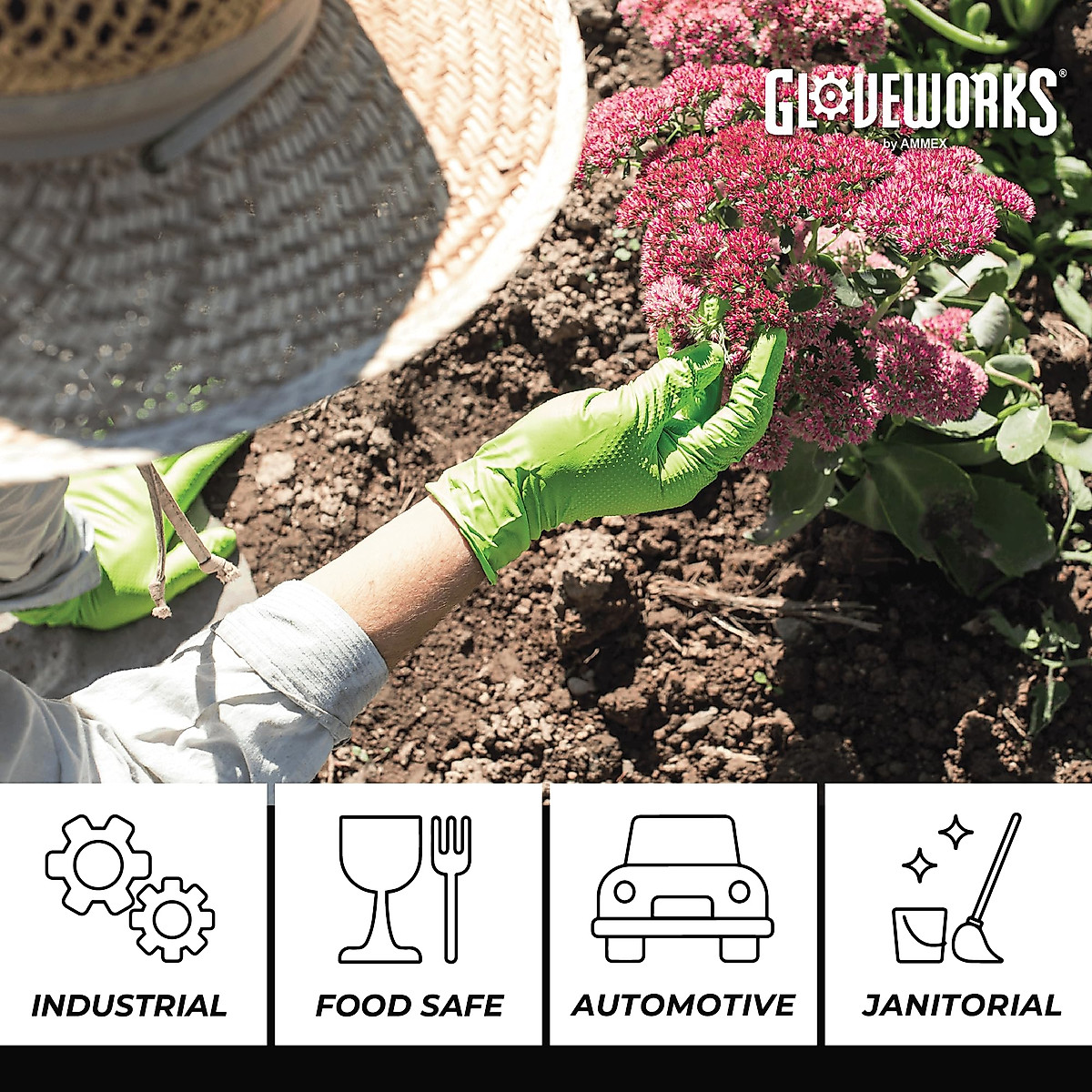 GLOVEWORKS HD Green Nitrile Industrial Disposable Gloves, 8 Mil, Latex-Free, Raised Diamond Texture, XX-Large, Box of 100