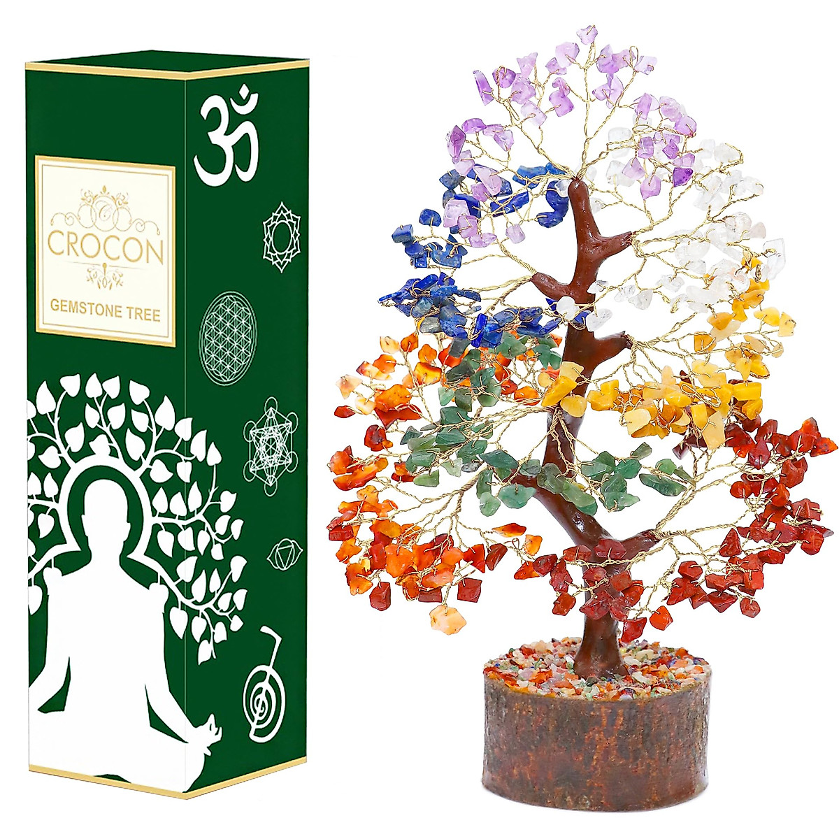 seven chakra tree of life for positive energy - feng shui tree, fake bonsai tree, crystals and healing stones, money tree, room decor 7 chakra tree, stone tree, healing crystals, spiritual gifts