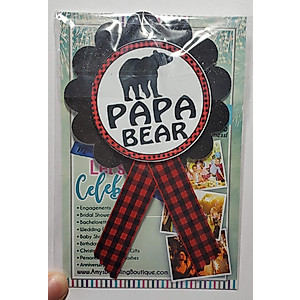 Papa Bear Daddy to Be Pin Buffalo Plaid Baby Shower for dad to wear at Gender Reveal, Red & Black Pin, Baby Sprinkle