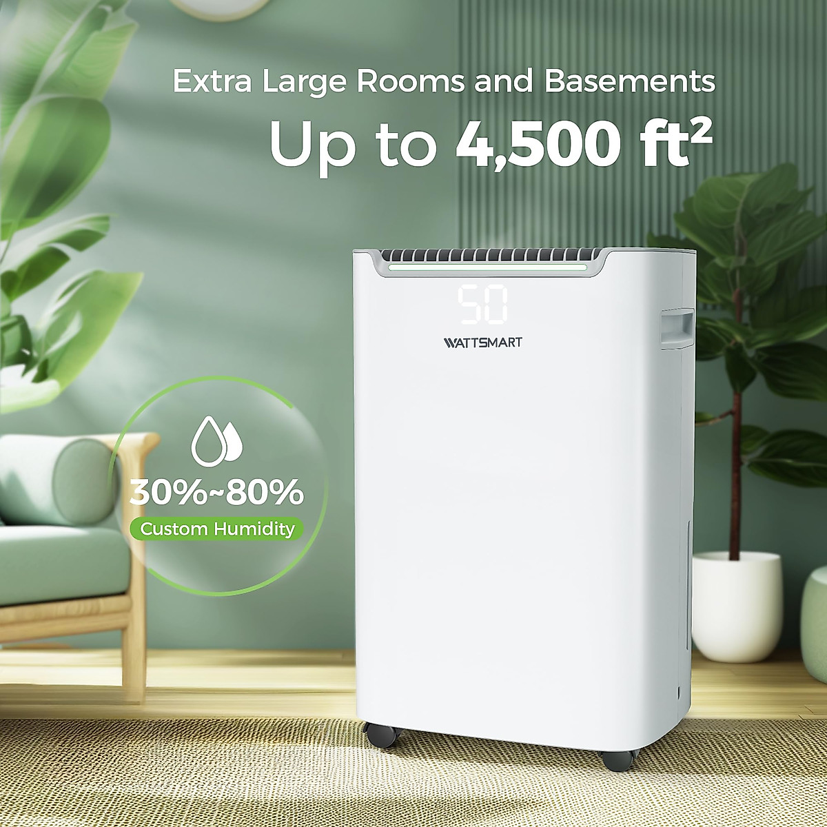4,500 Sq.Ft Dehumidifier for Basement with Drain Hose, 50 Pint Dehumidifiers for Large Home with Three Operation Modes, Intelligent Humidity Control, 24HR Timer for RV, Bathroom, Bedroom