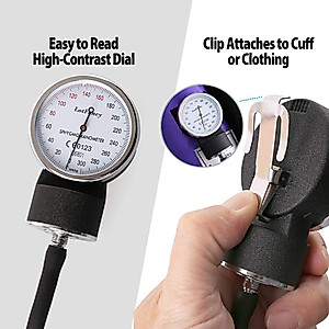 LotFancy Aneroid Sphygmomanometer with Stethoscope Kit, Universal BP Cuff (10”-16”), Adult Professional Manual Blood Pressure Monitor, Zipper Case Included, Purple