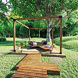 Deck Man 4x4(Actual Size: 3.5x3.5inch) Stainless Steel 3-Way Right Corner pergola Bracket with 4 Flange Anchors，Pergola/Gazebo kit (4 Pack)