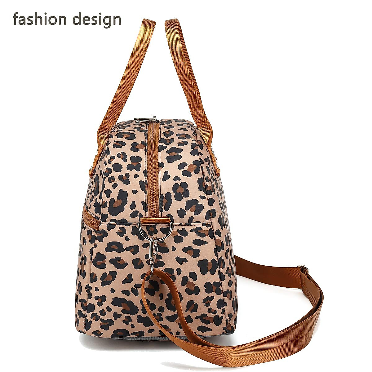 FlowFly Insulated Lunch Bag With Shoulder Strap for Women, Men, and Kids, Large and Reusable, Handle, Freezable Work and School Travel Tote and Meal Prep Organizer,Leapard