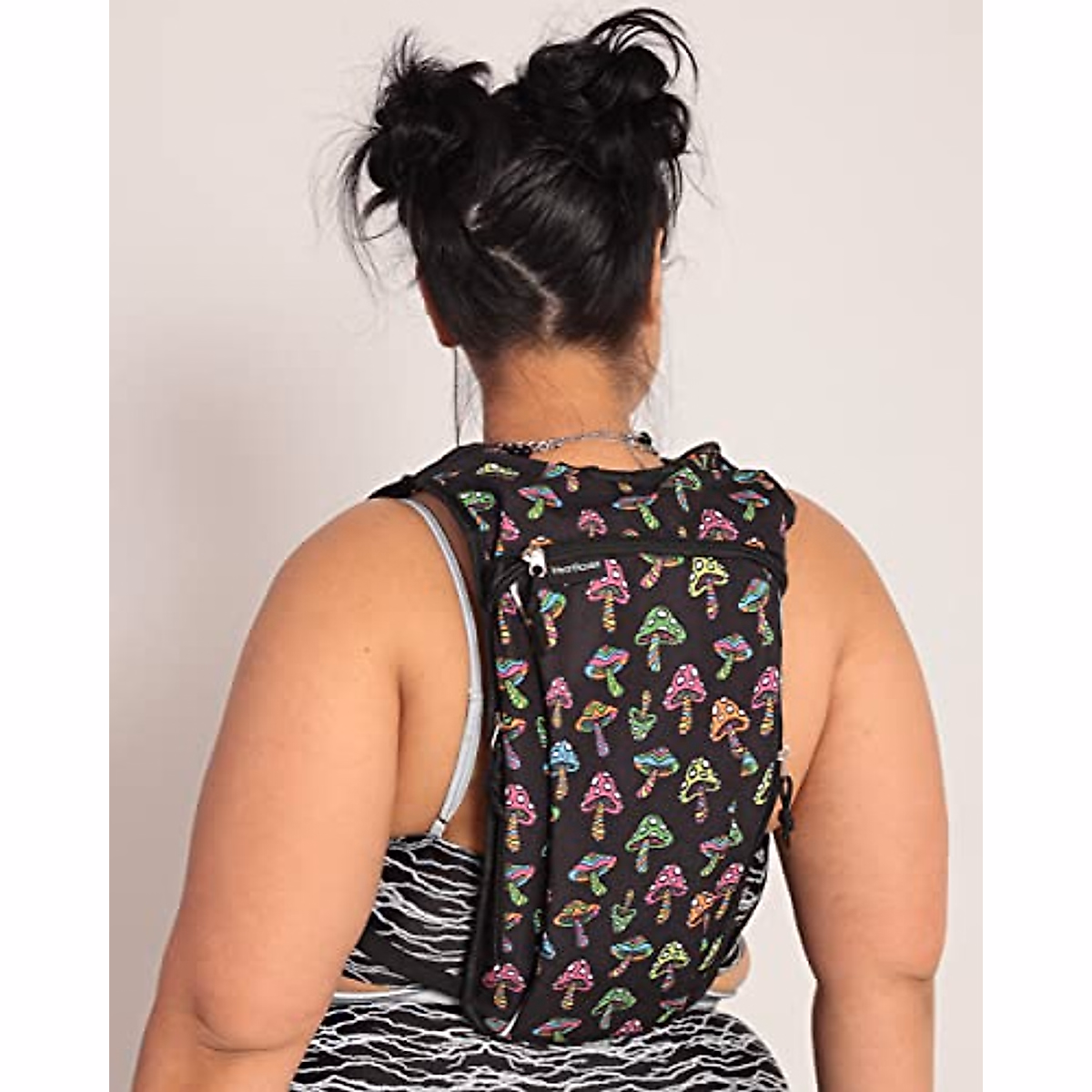 iHeartRaves Space Spores Hydration Pack Cute Holographic Rave Water Backpack Hydropack 2 L - Raves, Music Festivals, Hiking, Running, Outdoor Activities, Exercise, Biking (Black, OneSize)