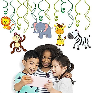 UOMNICUE Safari Animals Hanging Swirl Decorations,30 PCS Jungle Themed Foil Swirls Ceiling Streamers for Kids Boys Girls Wild One Safari Party Supplies Birthday Baby Shower Home Classroom Decoration