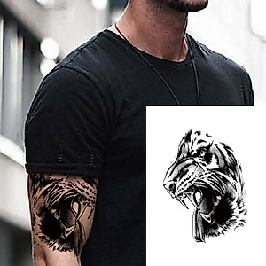 30Pcs Lion Wolf Tiger Animal Half Arm Sleeve Temporary Tattoo Sticker For Men(8.3x5.9 inch)