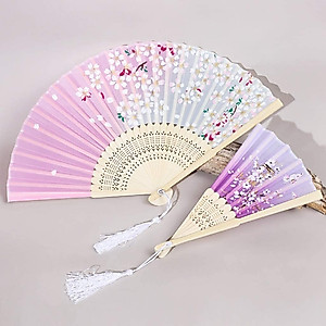 ZAEGO Chinese Fan Folding Hand Fan Chinese Style Dance Wedding Party Lace Silk Folding Hand Held Flower Fan Handheld Folding Fan Japanese Fan (Color : F, Size : 21 * 55cm)