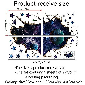 ASMPIO 3D Space Galaxy Wall Decor Stickers, Removable Broken Outer Space Planet Waterproof Vinyl Floor Decals, 3D Art Magic Wall Mural Decals for Kids Bedroom Living Room Nursery Home Wall Decor