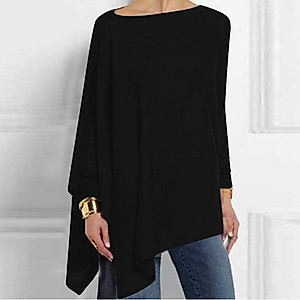 finess Womens Ladies Blouse T Shirt Tops Long Sleeve Solid Irregular Hem Loose Casual Sweatshirt Pullover Tunic Fall Clothes M-XXL (Black, M)