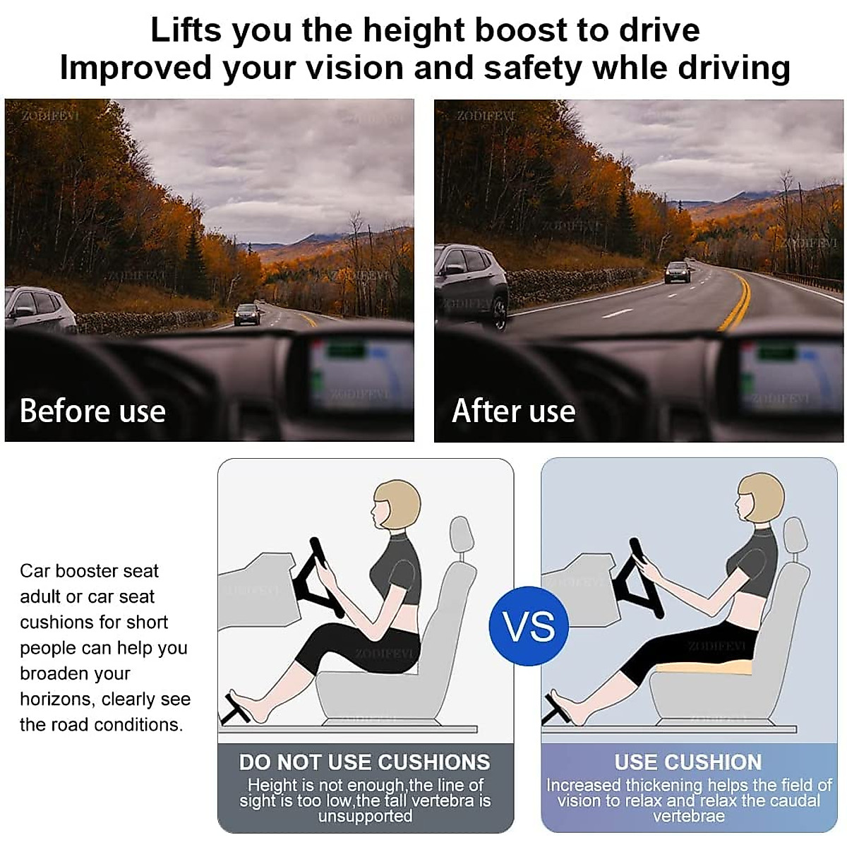 ZODIFEVI Car Booster Seat Cushion Driver Posture Cushion Heightening Height Boost Mat Portable Car Seat Pad Ideal for Office, Home (Blue)