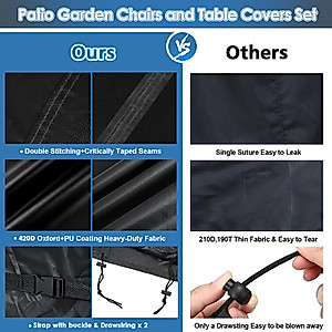 GARPROVM Garden Chair Covers Winterproof Outdoor Chair Covers 3 Pack, Patio Chair Covers 32" Wx30 Dx31 H, Table Cover 19" Wx19 Dx20 H, Outdoor Furniture Covers Waterproof 420D Oxford Fabric