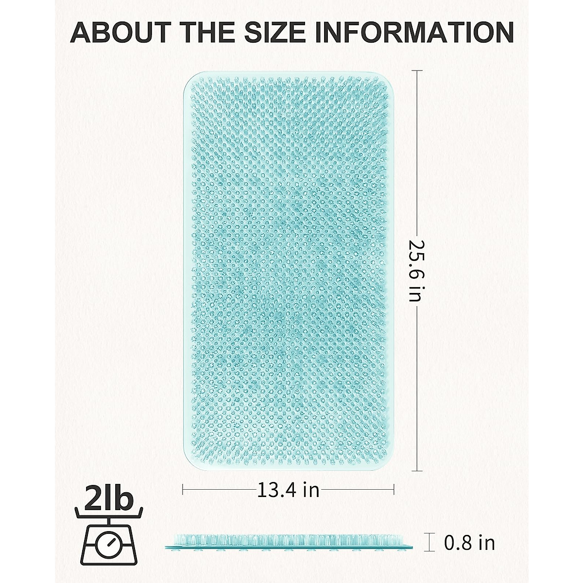 OTHWAY Non Slip Grassy Bathtub Mat : 25.6X13.4 Inches Sturdy But Soft Bath Mat_Quick Drain Shower Floor Mat with Soft Bristles for Scrubbing Feet (Light Blue)