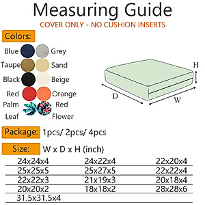 FLYMEI Patio Cushion Covers 24x22x4 Waterproof Outdoor Cushion Cover Replacement 4Packs Outdoor Seat Cushion Slipcover for Outdoor Rattan Chair Sofa, Taupe