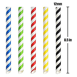 ALINK 50 Striped Paper Boba Straws + 50 Wrapped Paper Boba Straws