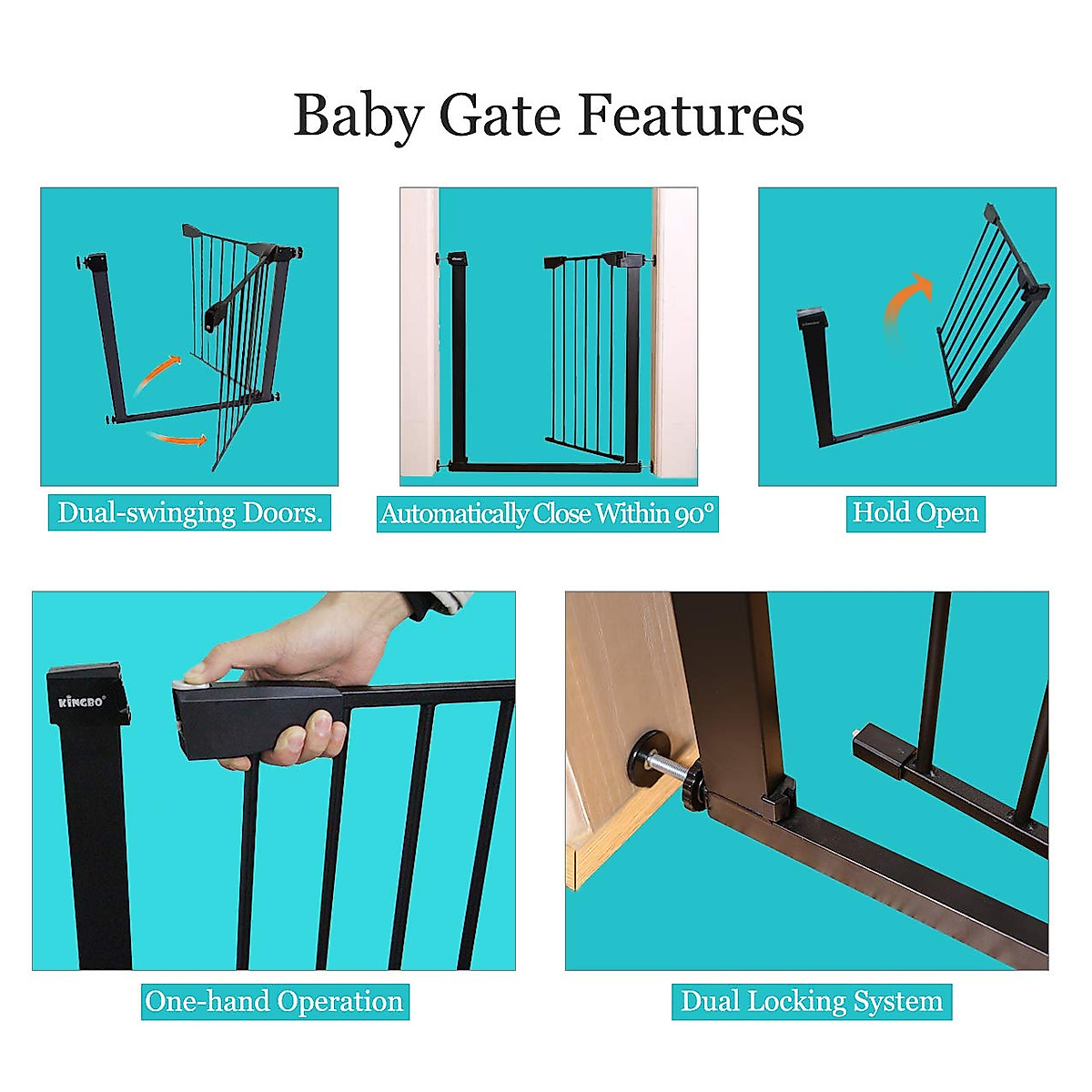 WAOWAO Narrow Baby Gate Walk Thru Pressure/Hardware Mount Auto Close Black Metal Child Dog Pet Safety Gates 29.13in Tall for Top of Stairs,Doorways,Kitchen and Living Room 2 (Black-22.83"-25.59")