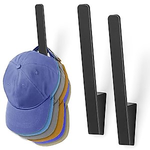 PEDORUBY Hat Rack for baseball caps, Strong Hat Hooks Wall Mount hat rack Ball Cap Holder. Multi-Purpose Hat Organizer for Hats, Clothes, Towels, 2 Pack Black
