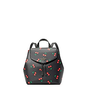 Kate Spade Lizzie Medium Flap Backpack Black Bag Purse Cherry Print