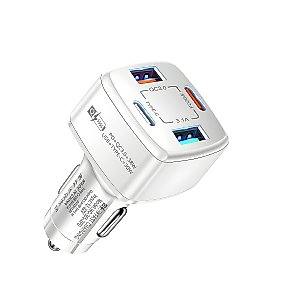 Car Charger Adapter, 4 Ports 2 USB Fast Car Phone Charger, 38W PD Type-C QC3.0, Multi-Port Smart Quick Charger with LED Light, Compatible with iPhone 13 12 11 Pro Max, Galaxy and More (White-4/1PCS)