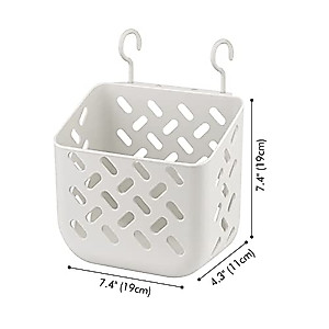 Lunmore Plastic Hanging Shower Caddy Basket, Bathroom Organizing Basket with Hook, Bedside Organizer for Bathroom, Kitchen, Dorm Room (2 Pcs, White-Gray)