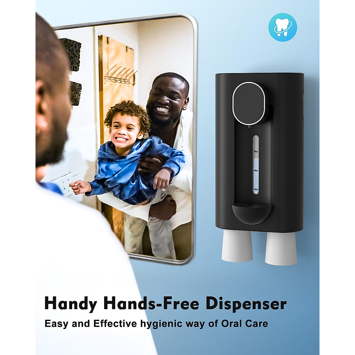 Hoofun Automatic Mouthwash Dispenser for Bathroom,18.26Oz Wall Mounted Mouth Wash Dispenser with Magnetic Cups, 3 Dispensing Level, Smart Mouthwash Dispenser for Kids Adult, Bathroom Accessories Black