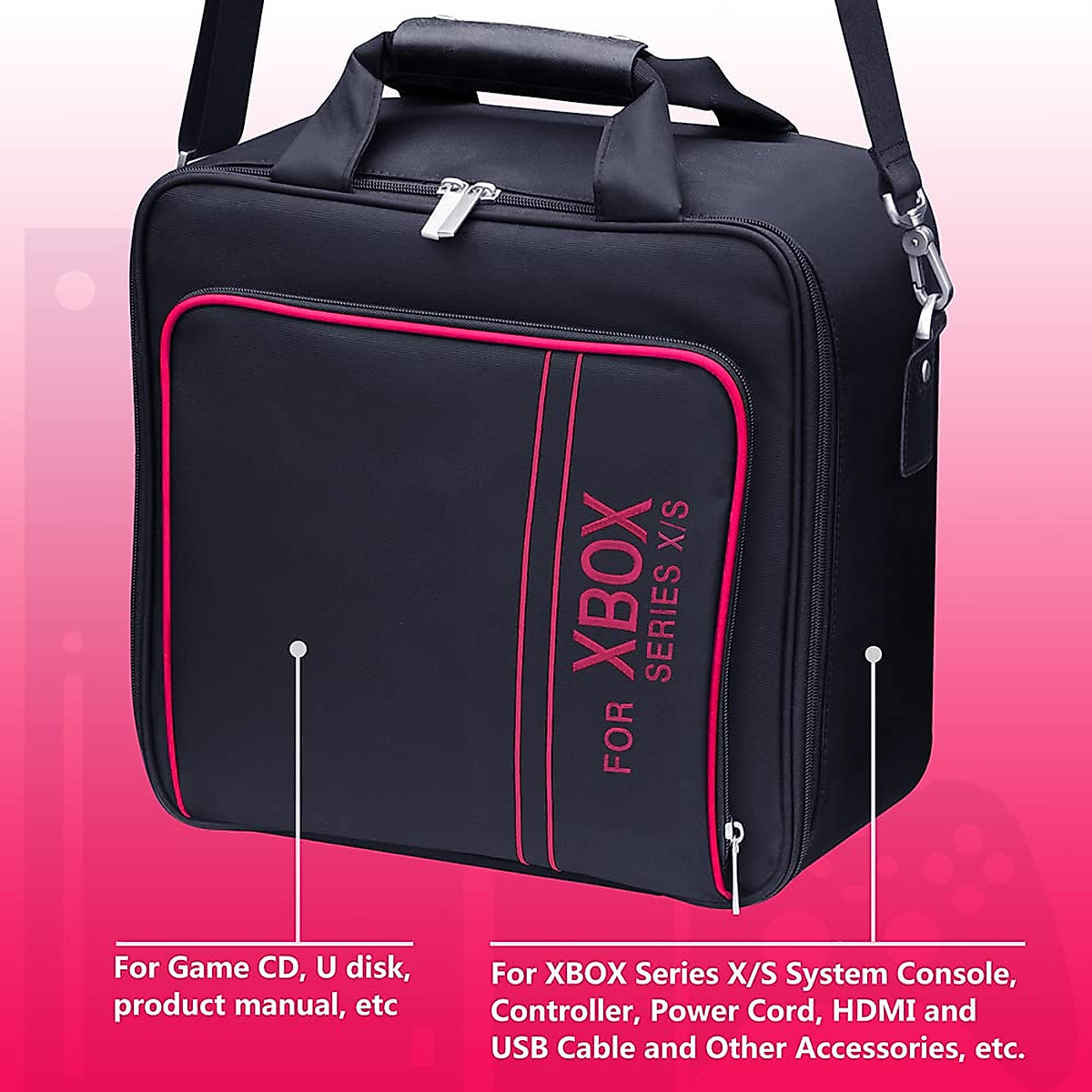 oamarando Carrying Case for XBOX ,Compatible with XBOX SERIES X/S, Travel Storage Bag for XBOX Controllers and Accessories,with Controller Protection Box (Black-Red)