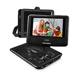 UEME Mini DVD Player for Kids with 7 inches Swivel Screen and Internal Rechargeable Battery, Support DVD CD USB SD Card, with Car Headrest Mount Holder, Region Free