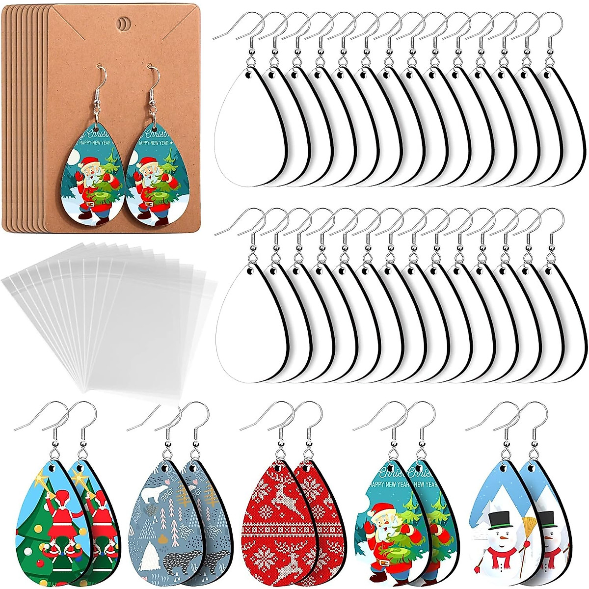 50pcs Sublimation Blanks Products - Sublimation Earring Blanks with Earring Hooks and Jump Rings for Halloween Christmas Women Girls DIY Earring Project Sublimation Accessories
