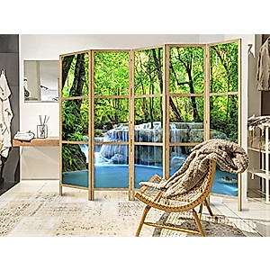 artgeist Japanese Room Divider XXL Landscape Waterfall Nature 90 x 67 in - 5 Panel Folding Screen Japan Design Home Decoration Art Deco Forest c-B-10009-z-a