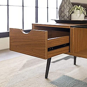 Walker Edison Montclair Mid Century Modern Glass Top 1 Drawer Coffee Table, 42 Inch, Glass and Acorn