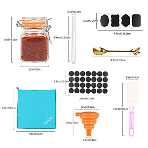 Homelike Style 3.4 oz Small Glass Spice Jars, Empty Mini Square Glass Spice Bottles with Airtight Flip Top Lids, Chalkboard Labels and Collapsible Funnel for Home and Kitchen-24 Pack