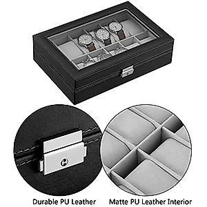 Oyydecor Watch Box PU Leather Case Organizer Wooden Storage Organizer for Storage and Display Men's & Women's Gift Business (12Slots-Gray)