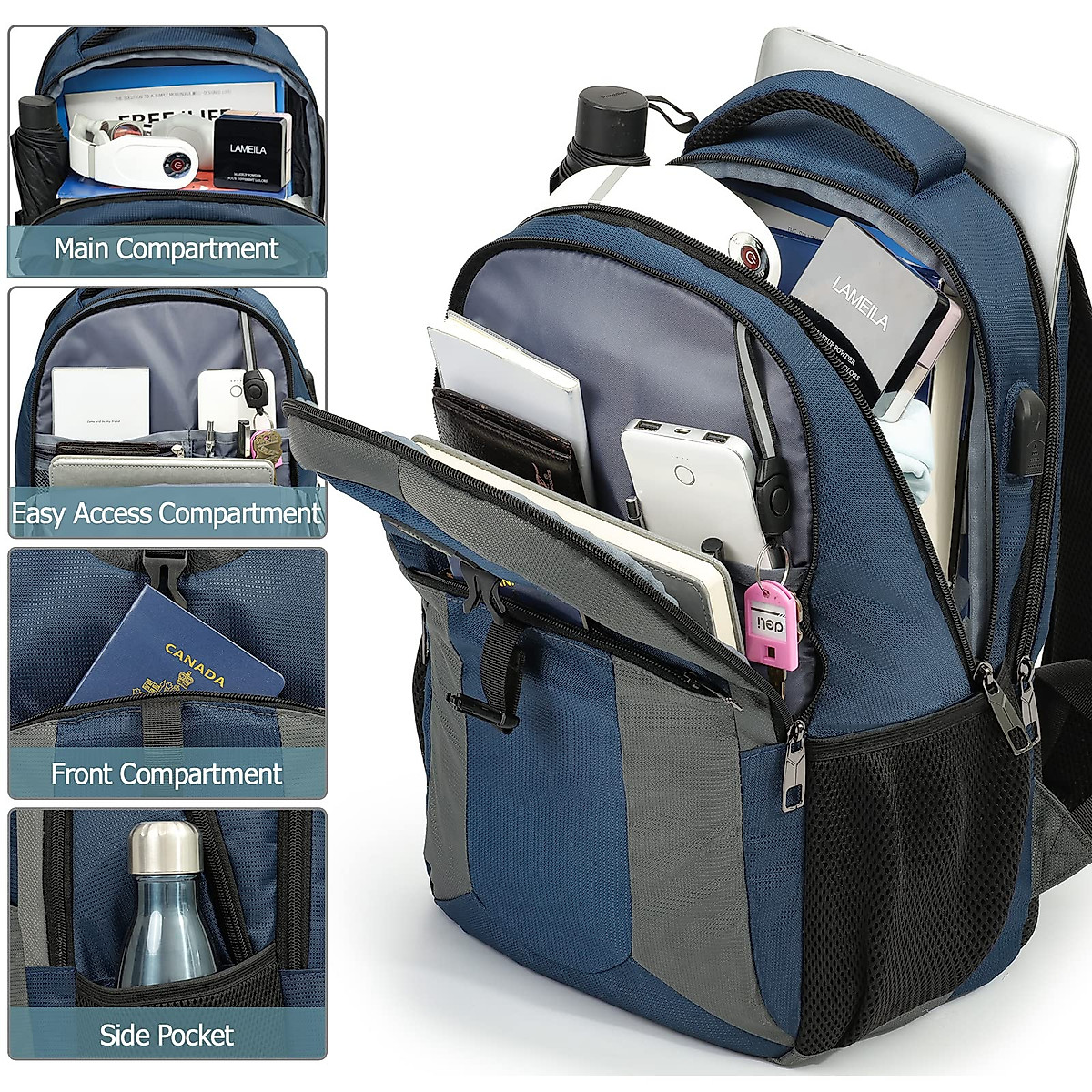 Travel Laptop Backpack for Men, College Backpacks,Water Resistant Back Pack with USB Charging Port, Business Anti Theft Durable Computer Bag Gifts Fits 15.6 IN Laptops, Black