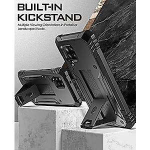 Poetic Revolution Case for Samsung Galaxy A42 5G, Built-in Screen Protector Work with Fingerprint ID, Full Body Rugged Shockproof Protective Cover Case with Kickstand, Black