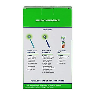 Growing Kids Oral Care Kit by Brilliant Oral Care- Set has Brilliant Child Toothbrush, Kids Toothbrush & 2oz Spry Strawberry-Banana Flavor Tooth Gel, Dental Care for 2 Years Old and Up, Pink