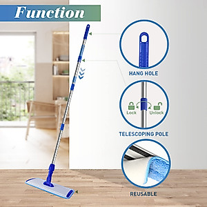 Bonpally 18" Microfiber Mop Floor Cleaning System, Flat Mop for Hardwood Floors, Professional Commercial Mop, Wet and Dust Mop with Extendable Handle, 4 Reusable Mop Pads, Household Cleaning Tools