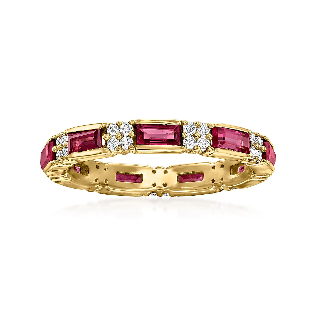 Ross-Simons 1.50 ct. t.w. Rhodolite Garnet and .50 ct. t.w. White Zircon Eternity Band in 18kt Gold Over Sterling. Size 6