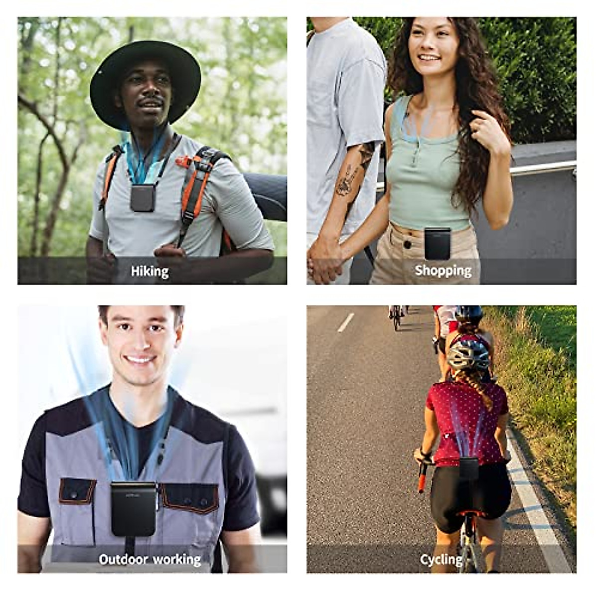 CARRYLOVE Portable Mini Waist Clip on Fan, Personal Necklace Fans, USB Rechargeable Operated, 3 Speeds, Hand Free Belt Fan for Outdoor Working, Climbing, Hiking, Camping, Cycling Fishing (Black)