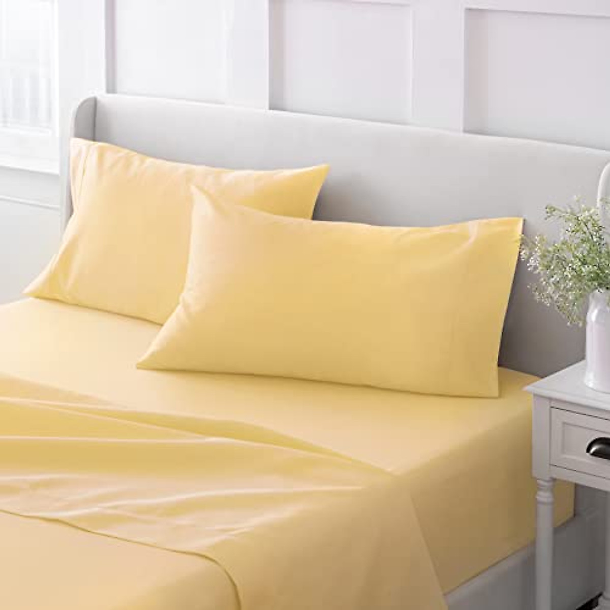 MARTHA STEWART 100% Cotton Queen Sheet Set - 4 Piece, Soft, Smooth, Durable, Easy Care, 16" Deep Pocket Sheets, Bedding Sheets, Sateen Sheets, 1 Flat, 1 Fitted, 2 Pillowcases, Yellow
