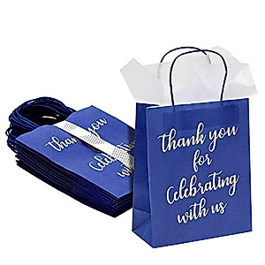 Sparkle and Bash Medium Thank You Gift Bags with 24 White Tissue Paper Sheets (Navy Blue, 24 Pack)