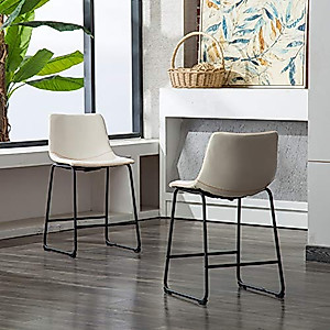 Roundhill Furniture PC185WH Lotusville Vintage PU Leather Counter Height Stools, Set of 2, White