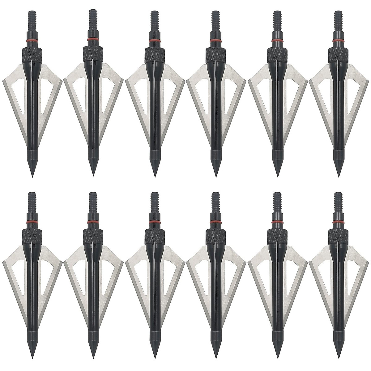 LeeMui Hunting Broadheads 12PK 100 Grains Screw-in Arrow Archery 3 Blades Hunting Heads Arrow Tips Compatible with Crossbow and Compound Bow + 1 PK Broadhead Storage Case (Black)