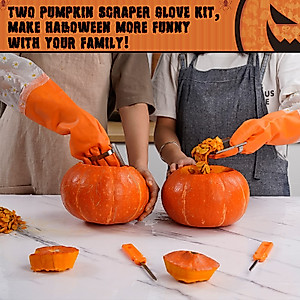 LASGU 2 Pcs Pumpkin Carving Scraper Glove Kit,Ergonomically Designed Pumpkin Carving Tool with 2 Pumpkin Scrapers Gloves & Pumpkin Knife for Halloween