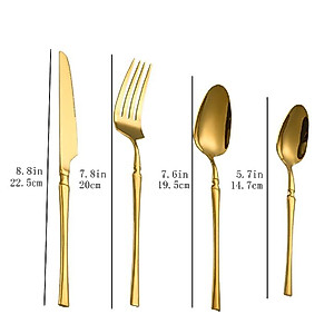 Gold Silverware Set with Steak Knives and Serving Utensils, Stainless Steel Flatware Cutlery Set for 4,Tableware for Home Kitchen Restaurant Wedding