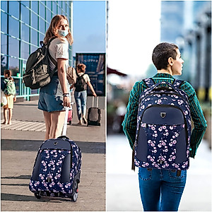 YH&GS Rolling Backpack Floral, Waterproof with Wheels for Business, College Student and Travel Commuter, Carry on Laptop Compartment, Fit 17 Inch Laptop, Wheeled Adults, 20inch
