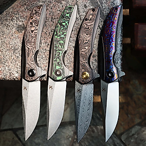 KANSEPT Accipiter Pocket Folding Knives EDC Camping Folding Knife 3.36'' Satin CPM S35VN Blade Pocket Folding Knife with Black Anodized Titanium + Timascus Handle Everyday Carry K1007E3