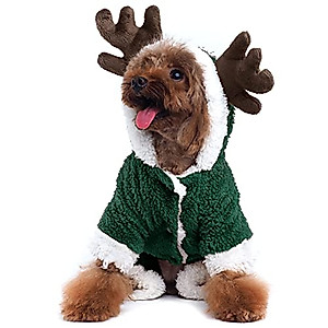 AOFITEE Dog Christmas Reindeer Costume Dog Onesie Soft Comfy Coral Velvet Pajamas, Pet Warm Winter Hoodies Jumpsuits for Holiday Party (Small, Green)