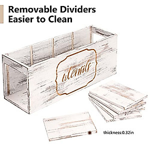 Yumkfoi Extra Large Utensil Holder with 4 Compartments, Wooden Farmhouse Utensil Organizer for Kitchen Counter, Rustic Cooking Utensil Holder Countertop Utensil Crock Spatula Holder (Distressed White)